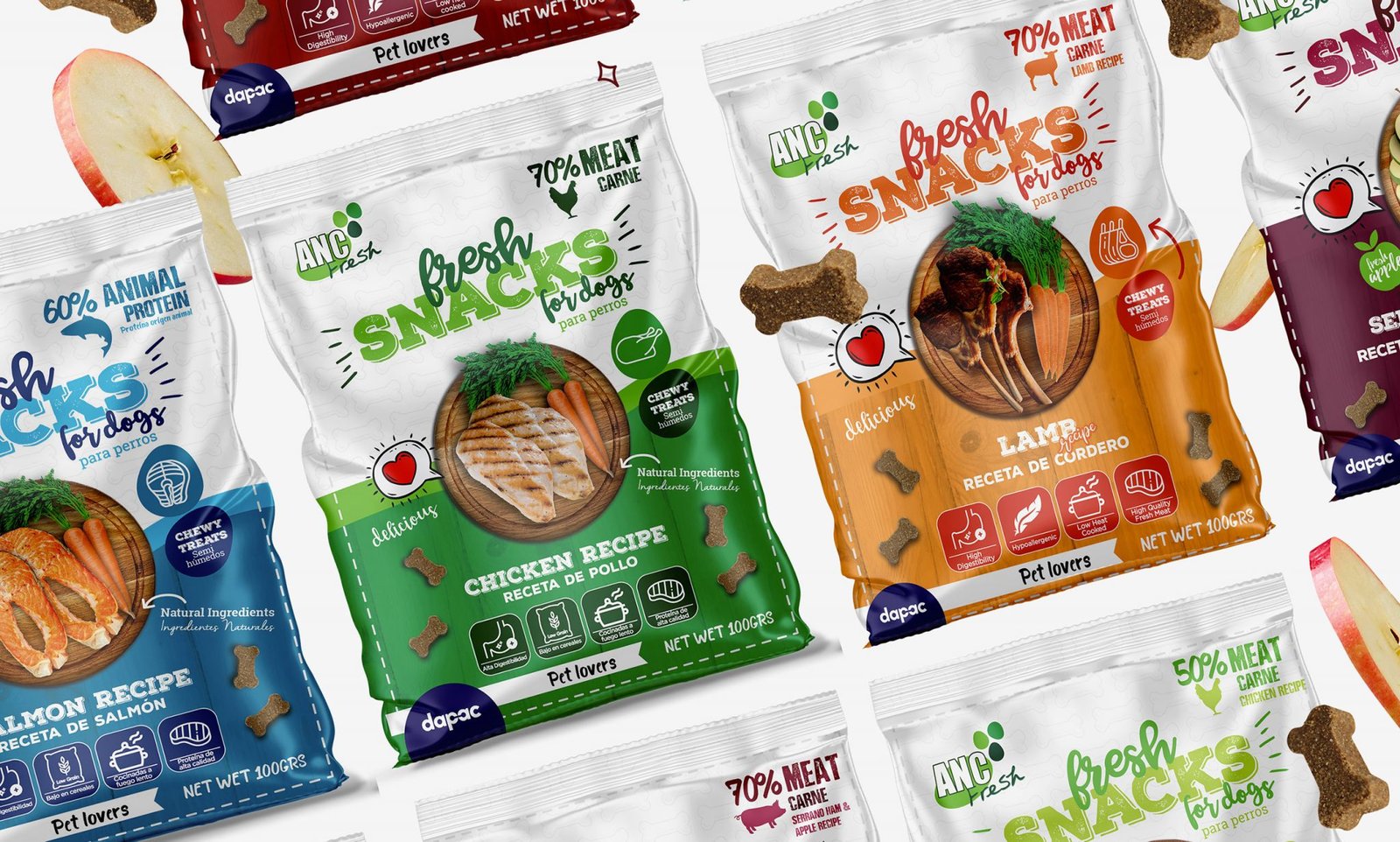 Diseño de Empaques para Snacks de Perros Fresh | Brandesign